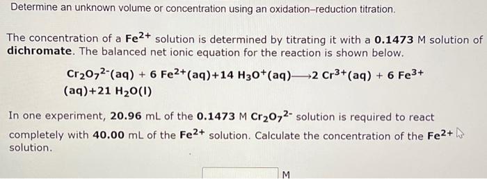 Solved Determine an unknown volume or concentration using an | Chegg.com