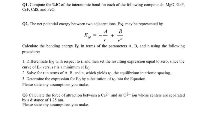 Solved Q1. Compute the %IC of the interatomic bond for each | Chegg.com