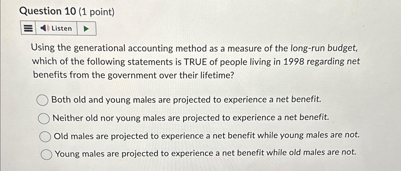 Solved Question 10 (1 ﻿point)Using the generational | Chegg.com