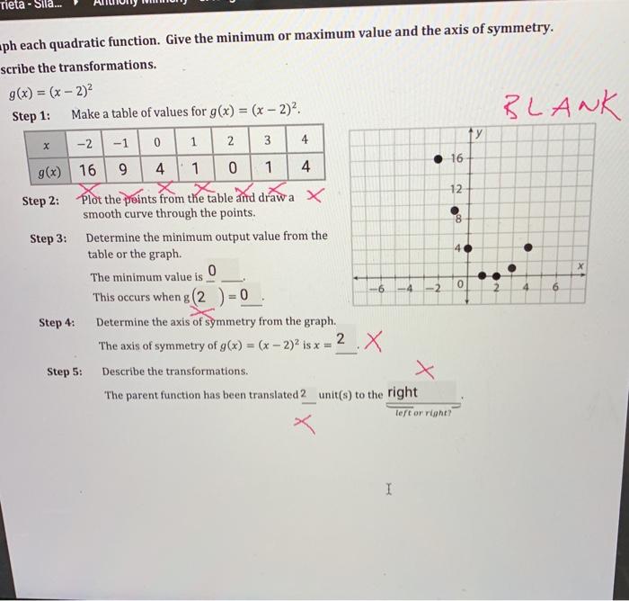 Solved 1 -2 -1 Describe the transtormations. 1. g(x) = x2 +4 | Chegg.com