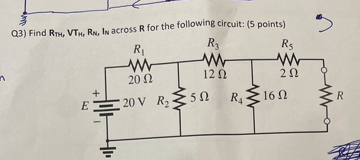 Solved Q3) ﻿Find RTH,VTH,RN,IN ﻿across R ﻿for the following | Chegg.com