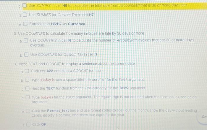 Solved c. Use suMiFS in cell H6 to calculate the total due | Chegg.com