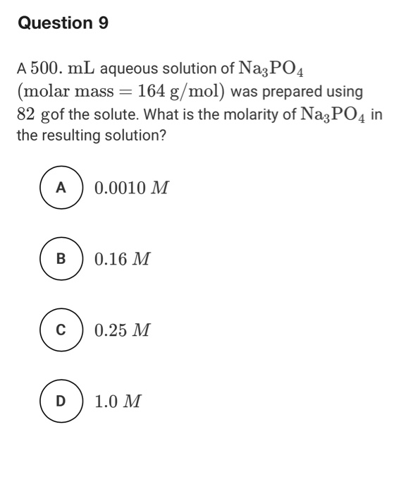 Solved Question 9 A 500. mL aqueous solution of Na3PO4 | Chegg.com