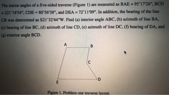 Solved The intrior angles of a five-sided traverse (Figure | Chegg.com