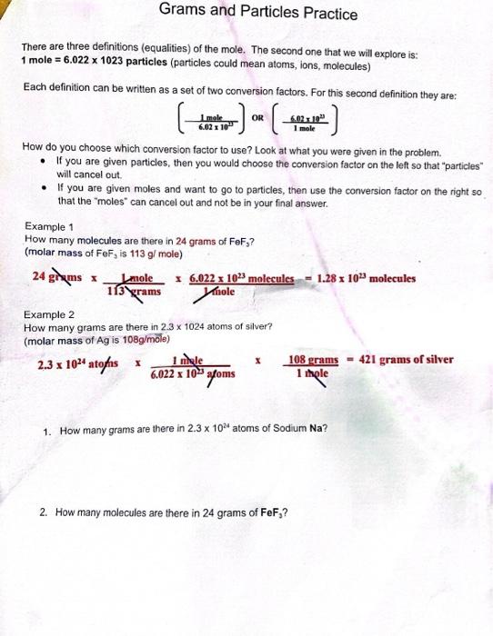 Solved Grams and Particles Practice There are three | Chegg.com