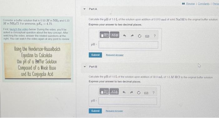 Solved consider a buffer solution that is 0.50 M in NH3 and | Chegg.com