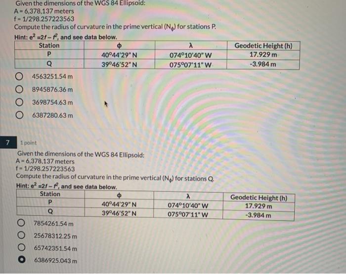 Solved Given the dimensions of the WGS 84 Ellipsoid: | Chegg.com