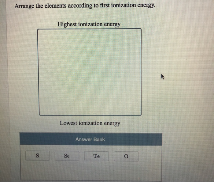 Solved Arrange the elements according to first ionization | Chegg.com