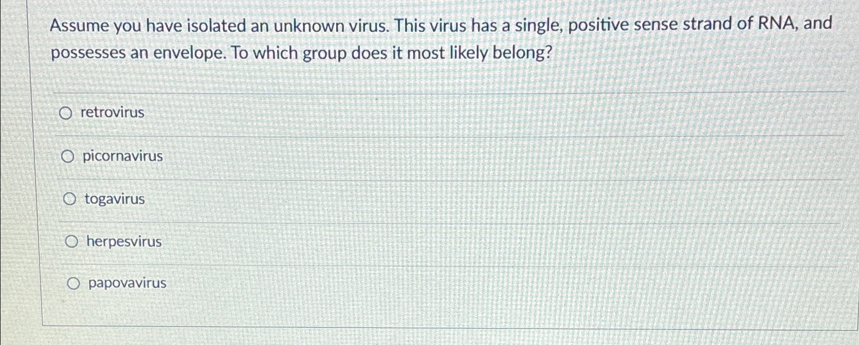 Solved Assume you have isolated an unknown virus. This virus | Chegg.com
