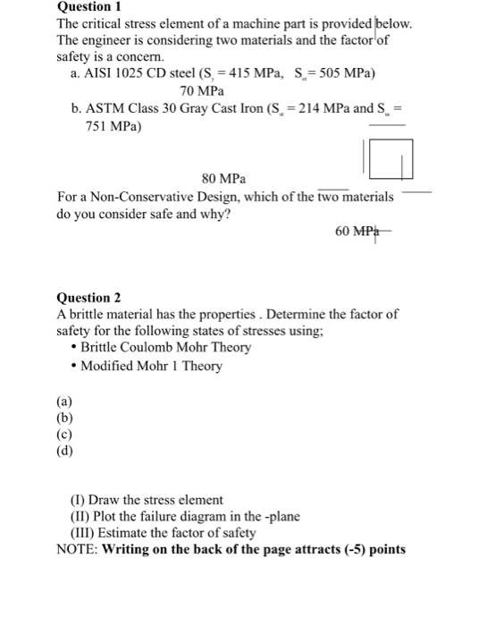 Solved Question 1 The critical stress element of a machine | Chegg.com