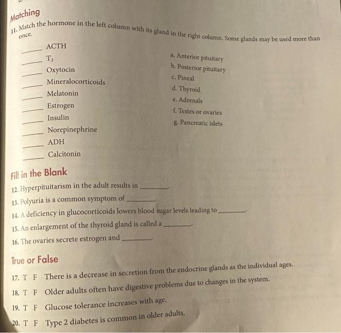 Matching 11. Match the hormone in the left column | Chegg.com