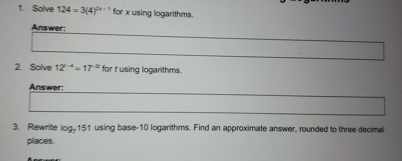 Solved Solve 124=3(4)2x-1 ﻿for x ﻿using logarithms.Answer:2 | Chegg.com