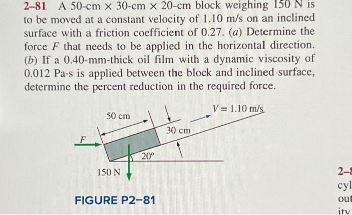 Solved 2-81 A 50-cm x 30-cm x 20-cm block weighing 150 N is | Chegg.com