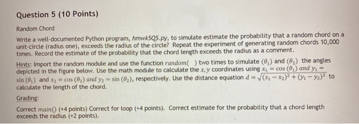 Solved Question 5 (10 Points) Random Chord Write a | Chegg.com