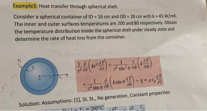 Solved Example3: Heat transfer through spherical shell: | Chegg.com
