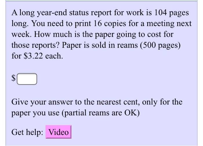 Solved A long year-end status report for work is 104 pages | Chegg.com