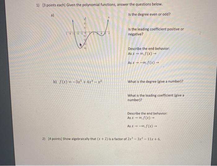 Solved 1) (3 points each) Given the polynomial functions, | Chegg.com