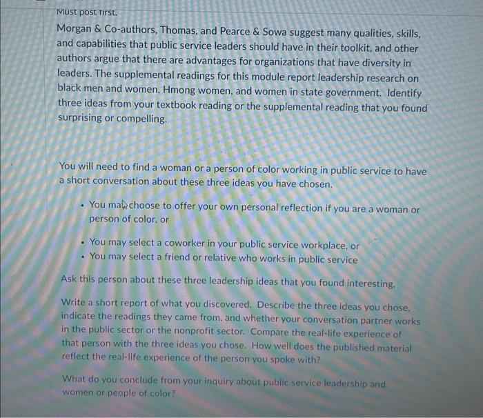 Solved Leadership Experience Of Women And People If Color In Chegg