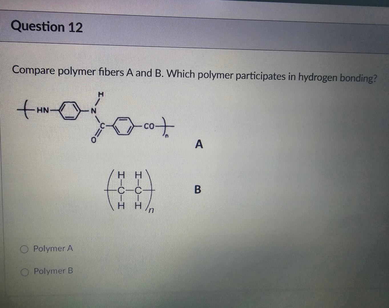 Solved Compare polymer fibers A and B. Which polymer | Chegg.com