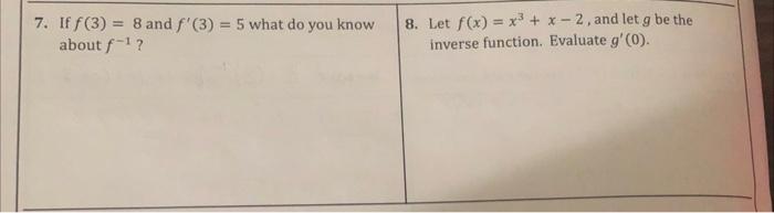 Solved 7. If f(3)=8 and f′(3)=5 what do you know 8. Let | Chegg.com