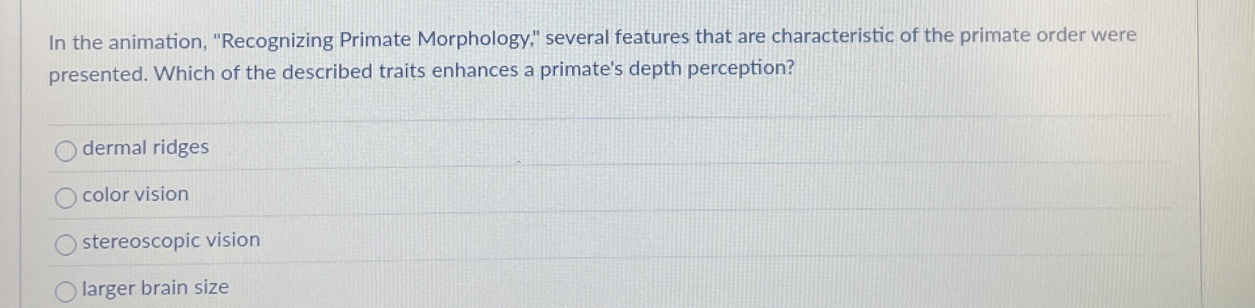 Solved In the animation, "Recognizing Primate Morphology," | Chegg.com
