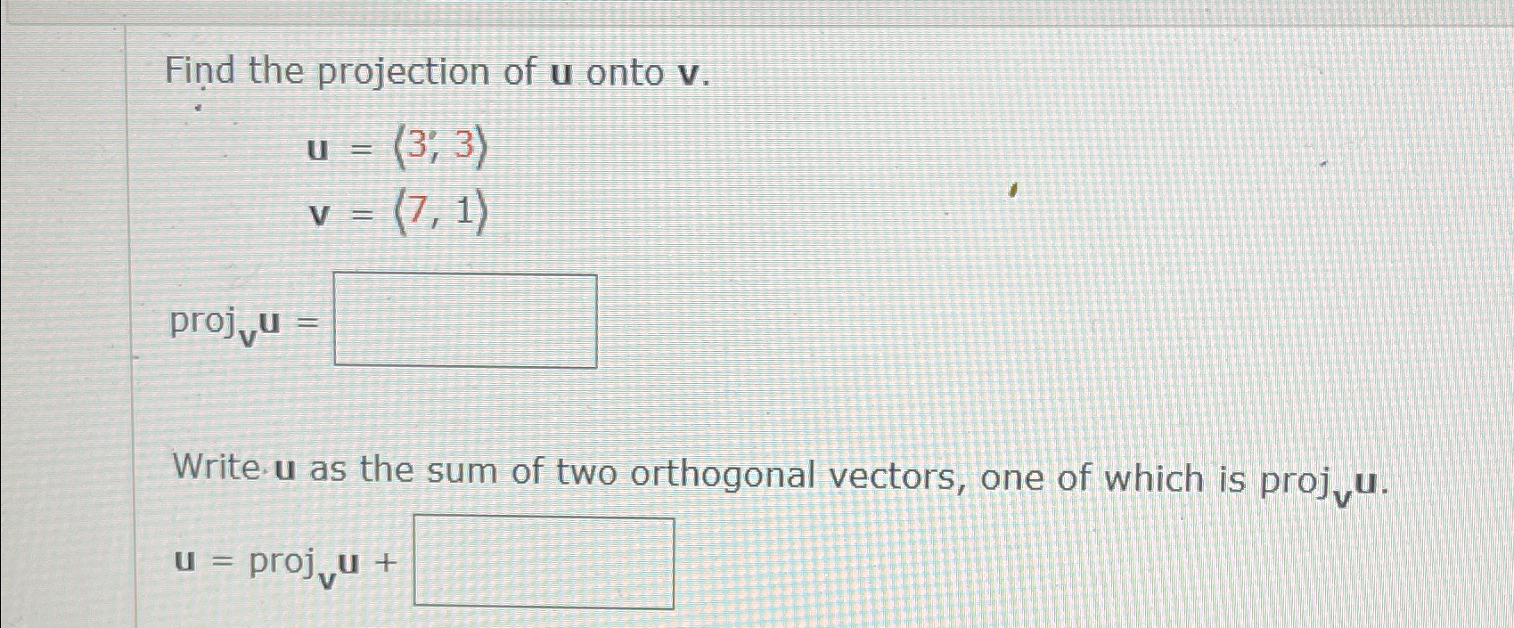 Solved Find the projection of u ﻿onto | Chegg.com