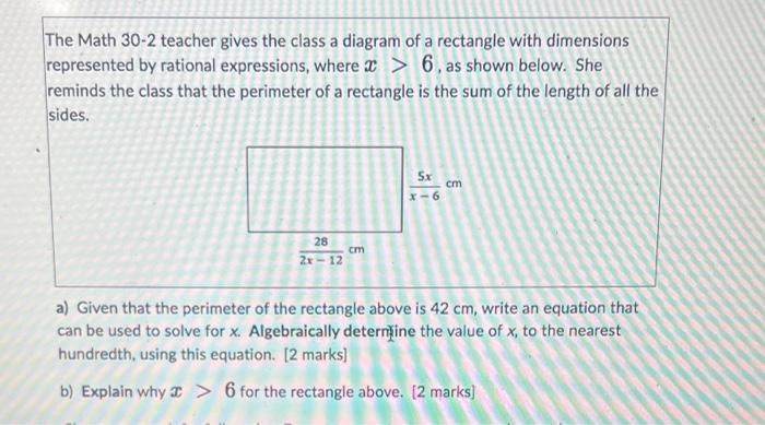Solved In a Math 30-2 class, the teacher gives the class the | Chegg.com
