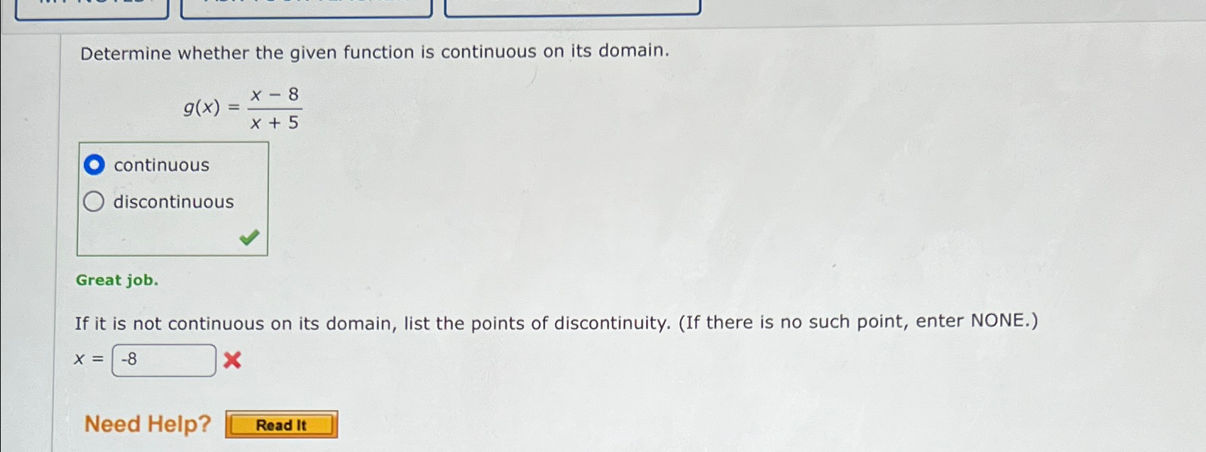 Solved Determine whether the given function is continuous on | Chegg.com