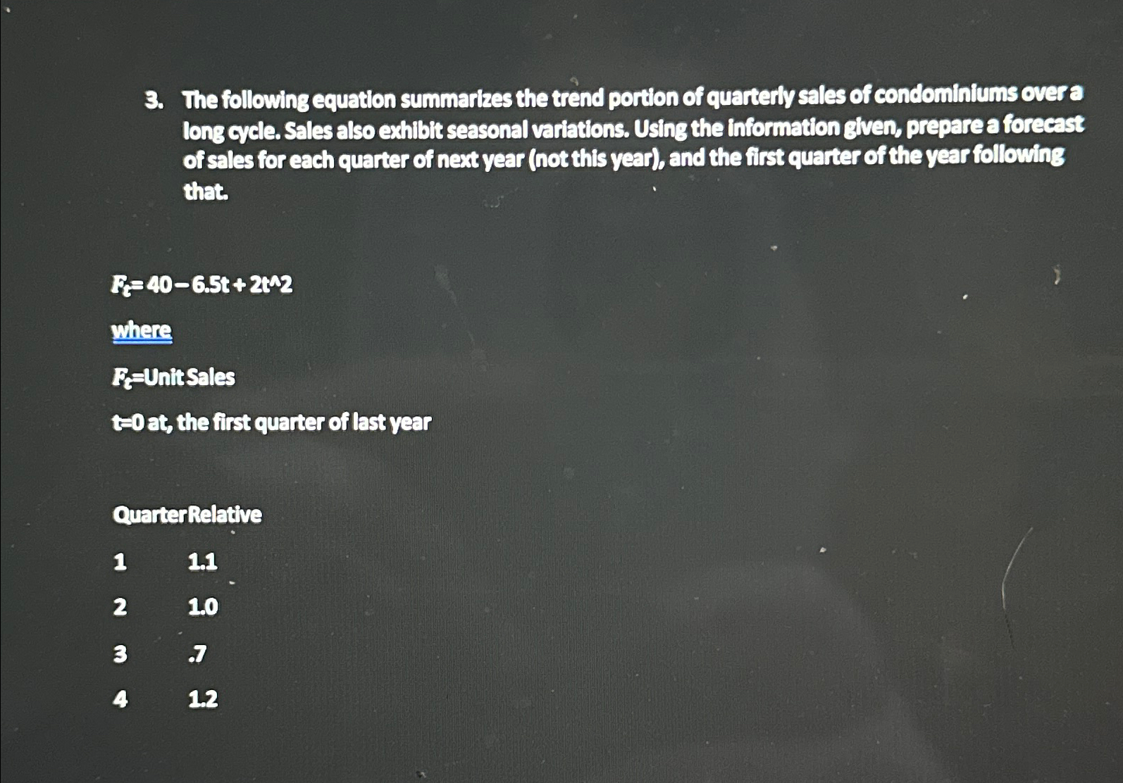 Solved The following equation summarizes the trend portion | Chegg.com