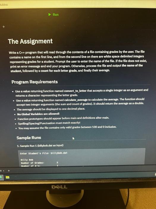 Solved The Assignment Write a Ct+ program that will read | Chegg.com
