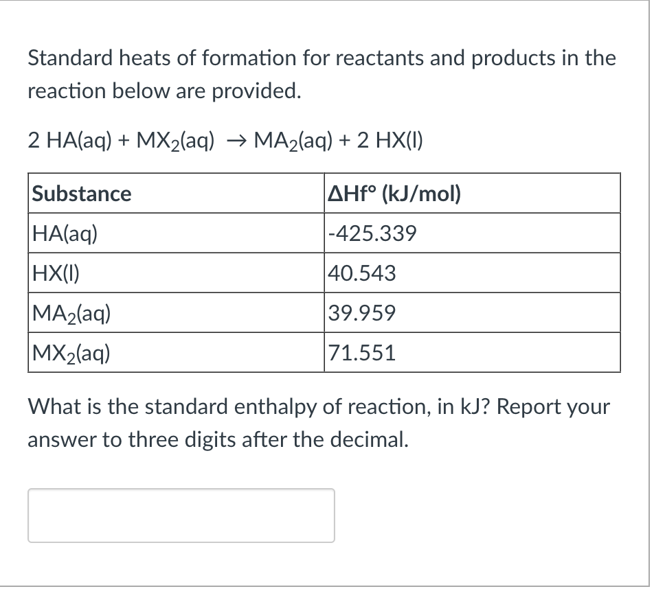 Solved Standard heats of formation for reactants and | Chegg.com