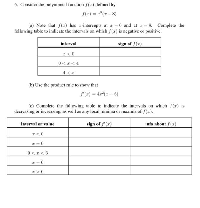 Solved 6 Consider The Polynomial Function F X Defined By