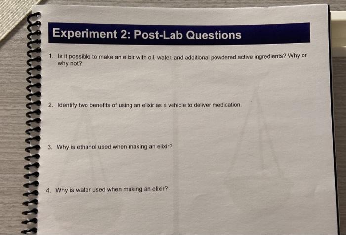 Solved Experiment 2: Post-Lab Questions 1. Is it possible to | Chegg.com Solved Experiment 2: Post-Lab Questions 1. Is it possible to | Chegg.com