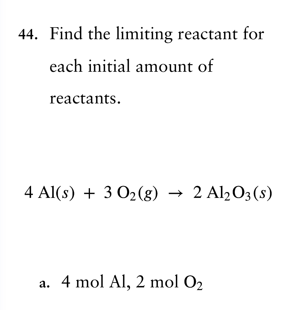 Solved Find the limiting reactant for each initial amount of | Chegg.com