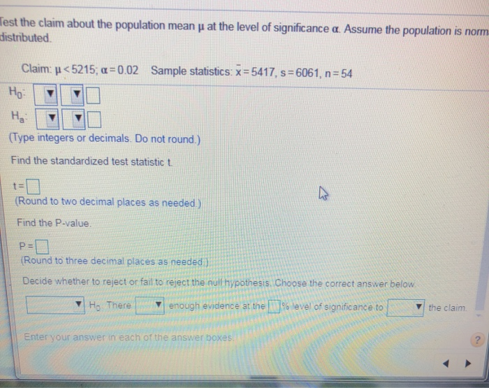 Solved Test the claim about the population mean i at the | Chegg.com
