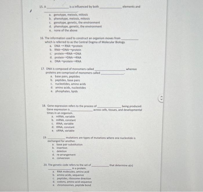 Solved 15. A is a influenced by both elements and a. | Chegg.com