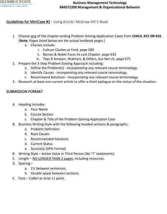 Solved Guidelines for MiniCase #2 - Using Kinicki: McGraw | Chegg.com