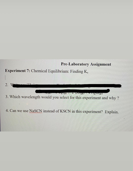 Pre-Laboratory Assignment Experiment 7: Chemical | Chegg.com