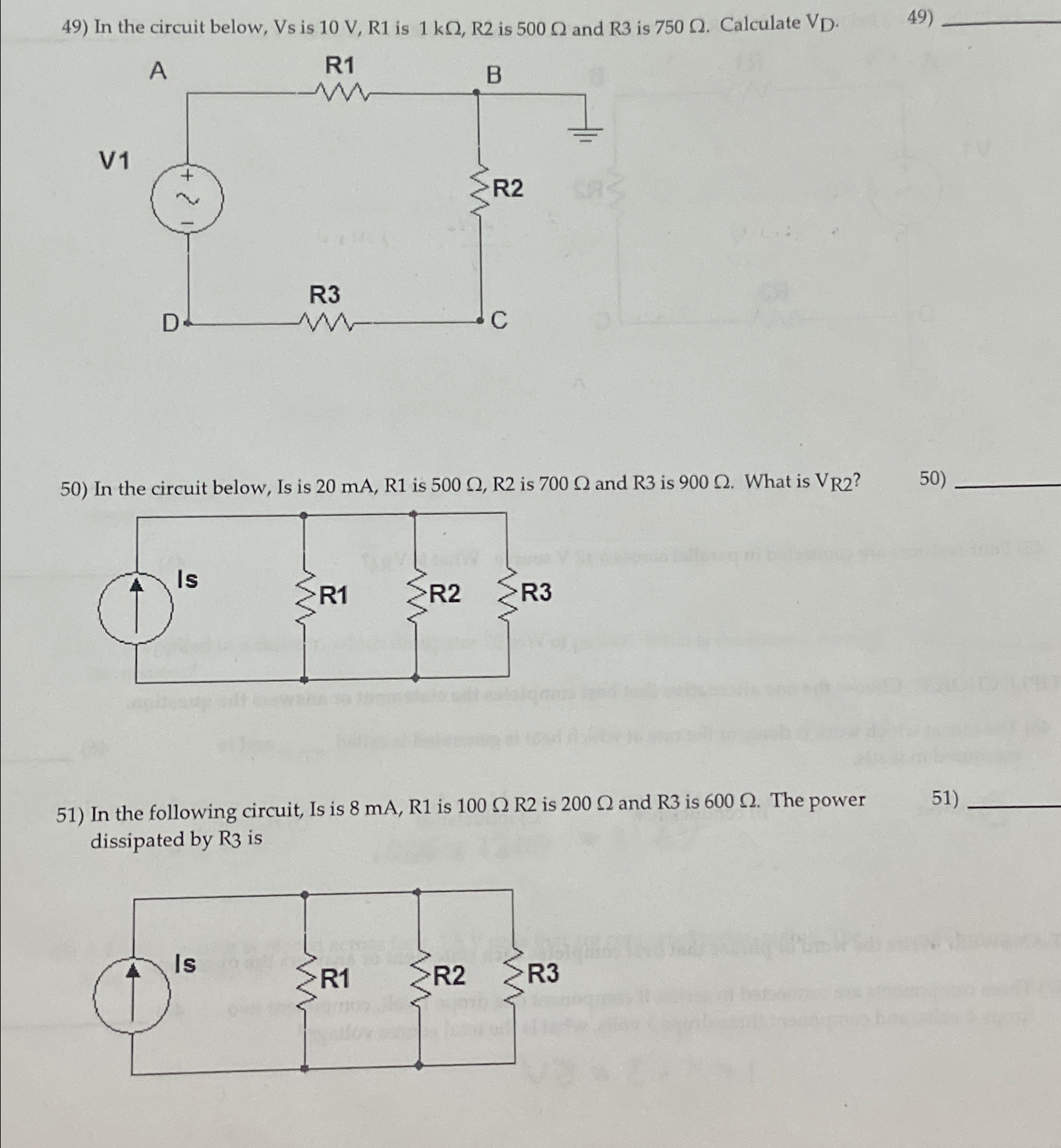 Solved In the circuit below, Vs is 10V,R1 ﻿is 1kΩ,R2 ﻿is | Chegg.com