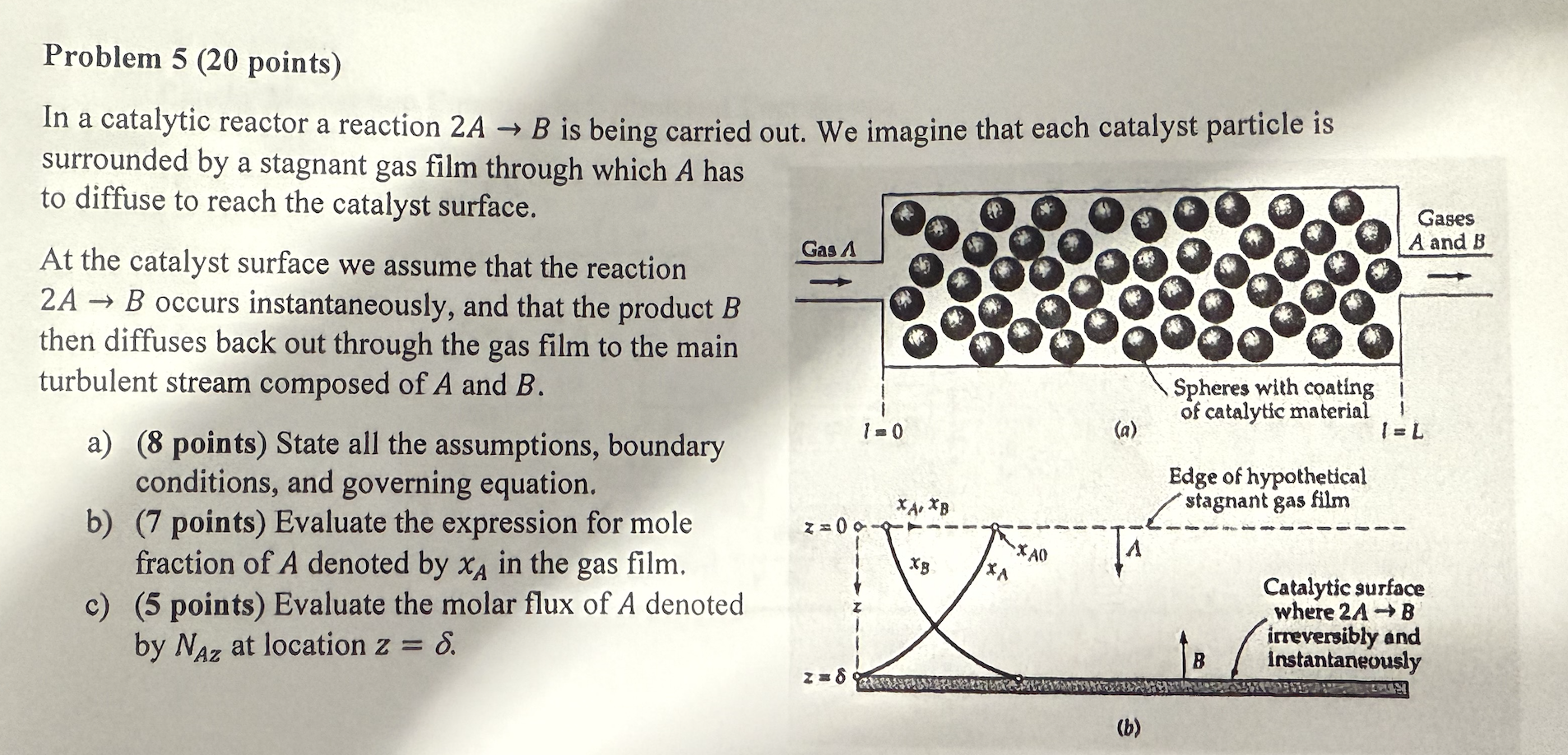 Solved Problem 5 (20 ﻿points)In a catalytic reactor a | Chegg.com