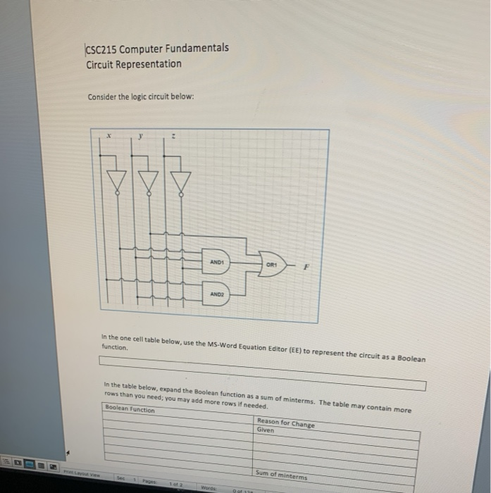 Solved CSC215 Computer Fundamentals Circuit Representation | Chegg.com
