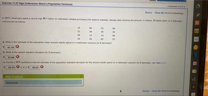 Solved Exercise 11.07 Algo (Inferences About a Population | Chegg.com
