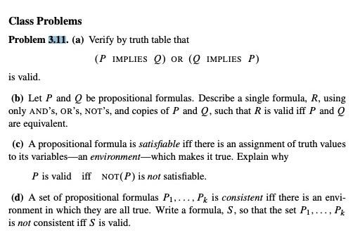 Solved Class Problems Problem 3.11. (a) Verify by truth | Chegg.com