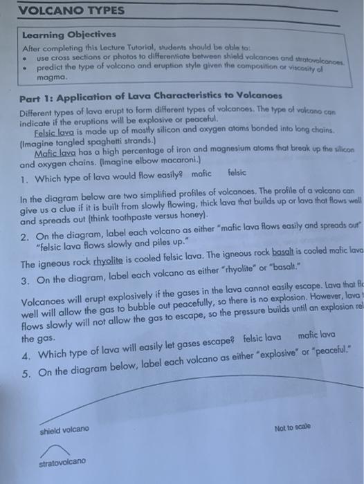 Solved VOLCANO TYPES Learning Objectives After completing | Chegg.com