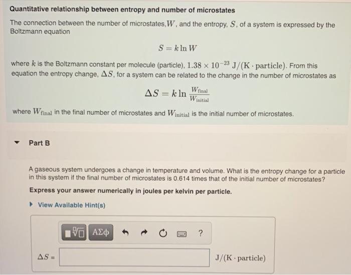 Solved Quantitative relationship between entropy and number | Chegg.com