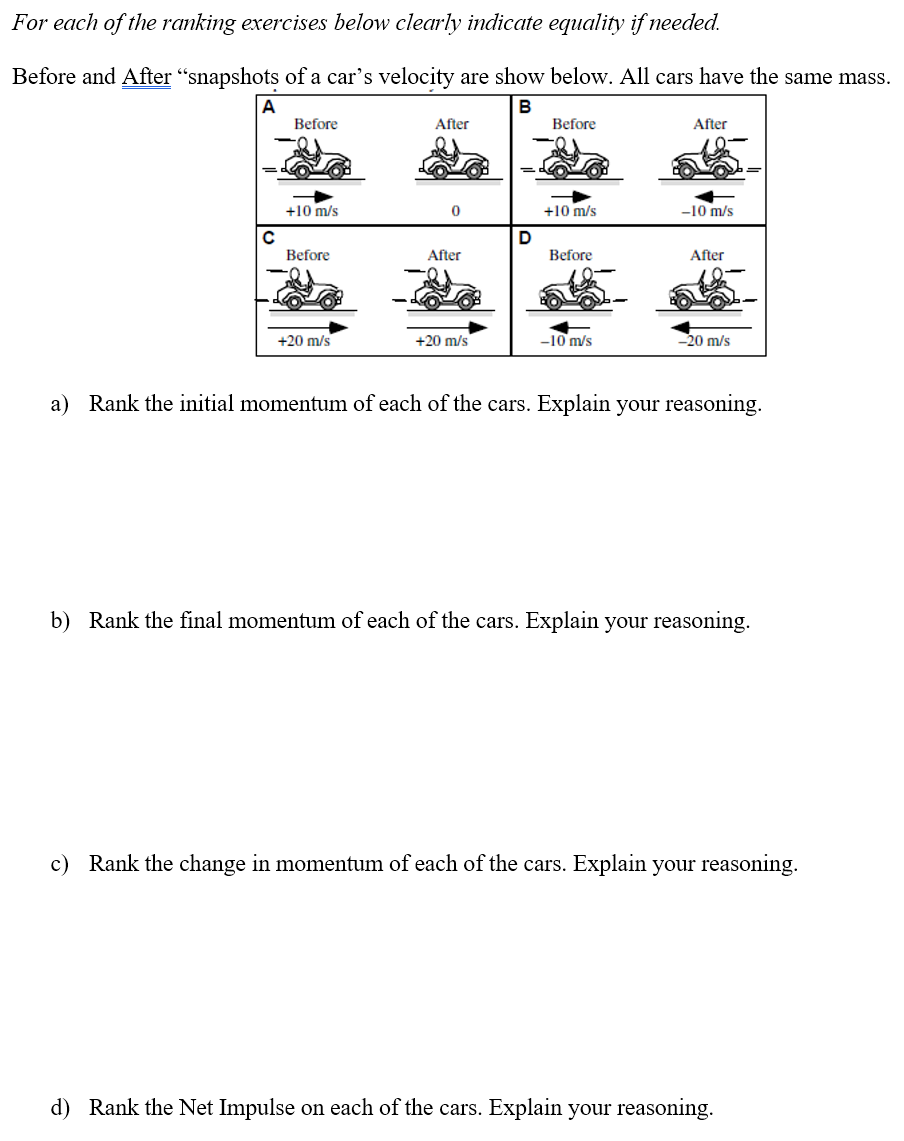 Solved For each of the ranking exercises below clearly | Chegg.com