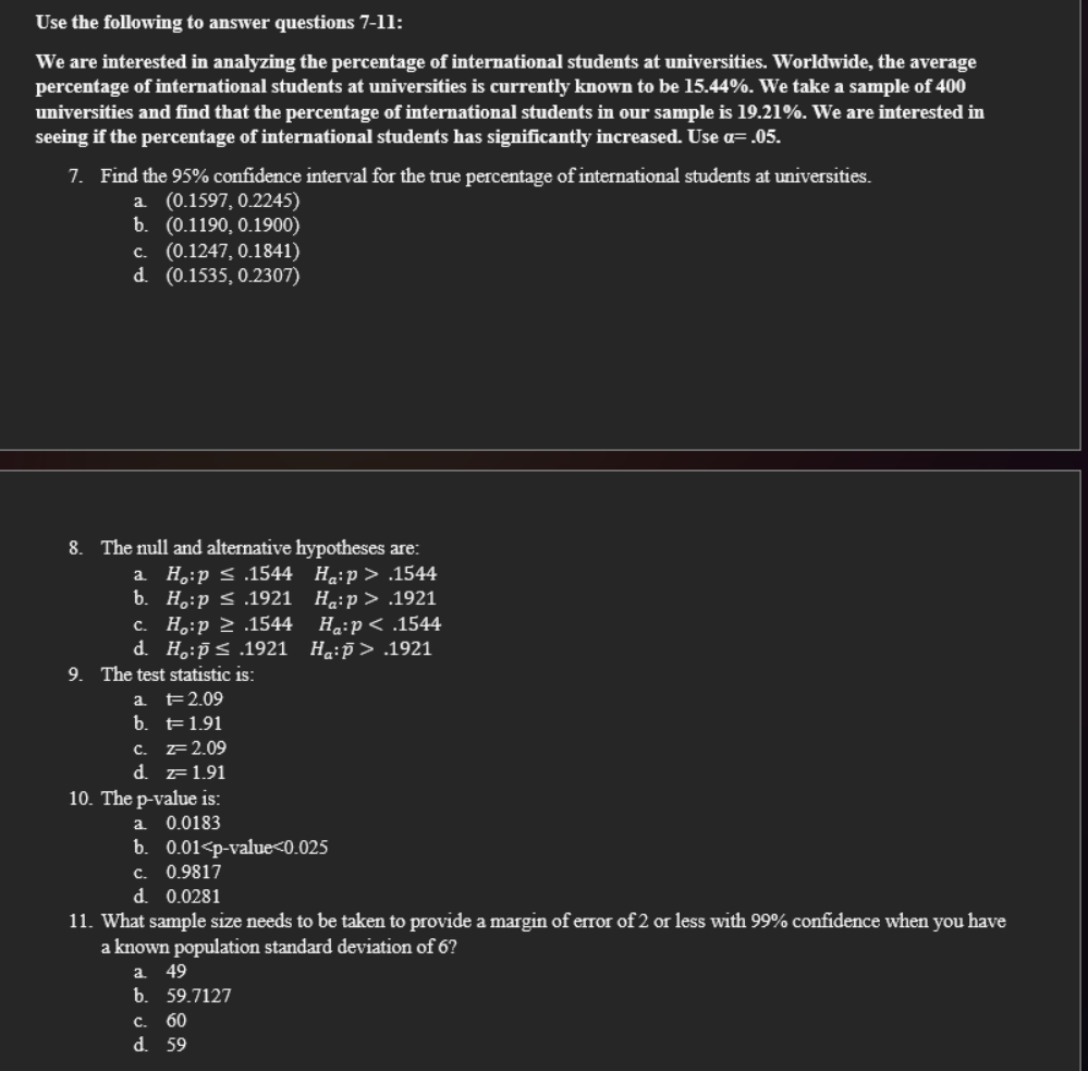 Solved Use the following to answer questions 7-11:We are | Chegg.com
