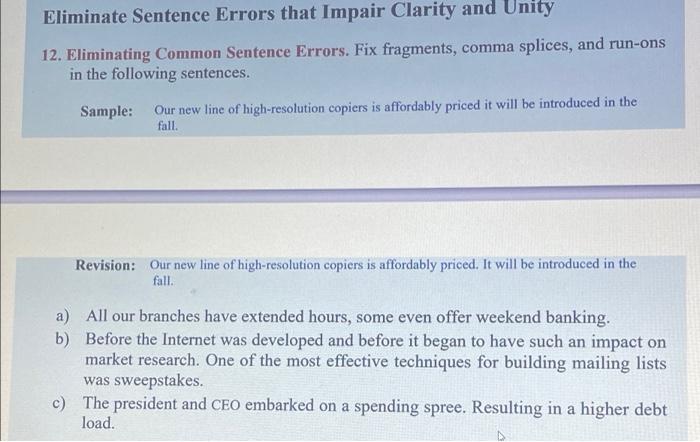 Eliminate Sentence Errors that Impair Clarity and | Chegg.com
