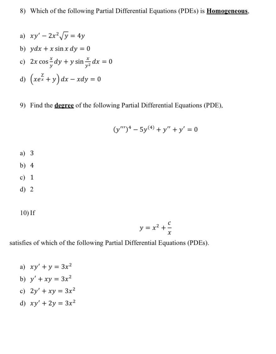 Solved Which of the following Partial Differential Equations | Chegg.com