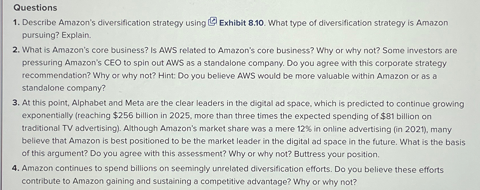 Solved QuestionsDescribe Amazon's diversification strategy | Chegg.com